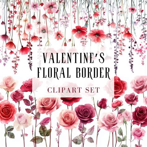 Watercolor Valentine Flower Border Clipart Floral Wildflower And Roses