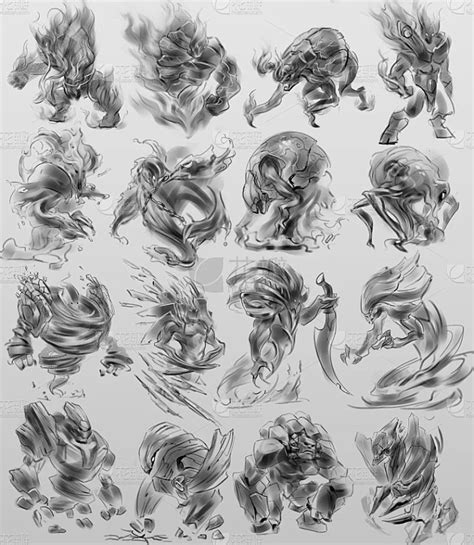 2d数字插画人物形象设计构思以幻想虚构人物形象、火、水、风、土、金属元素构成的生物素材 花瓣网