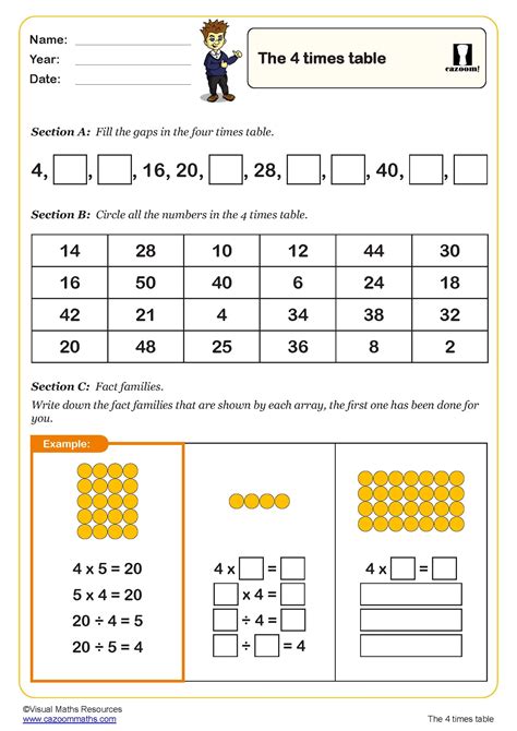 4 Times Tables Printable Sheets