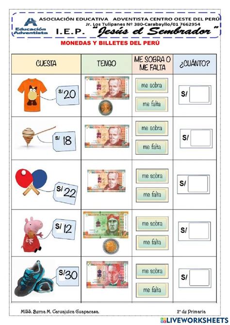 Hojas De Trabajo Imprimibles Para Contar Dinero Segundo Grado Dinero