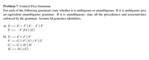 Solved Problem Context Free Grammar For Each Of The Chegg