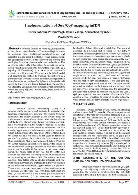 pdf implementation of qoe qos mapping insdn irjet journal