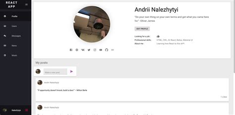 GitHub Nalezhytyi Social Network Alpha Social Network React Redux Material UI