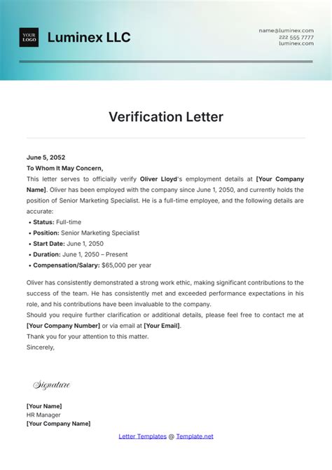 Free Verification Letter Templates Editable And Printable