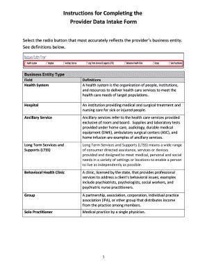 Fillable Online Instructions For Completing The Provider Data Intake Form Fax Email Print