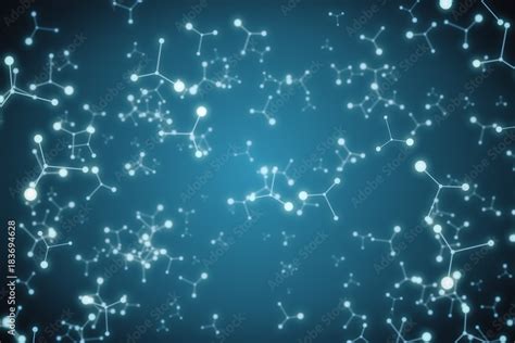 Abstract Molecular Structure In 3d Space On Dark Blue Background 3d