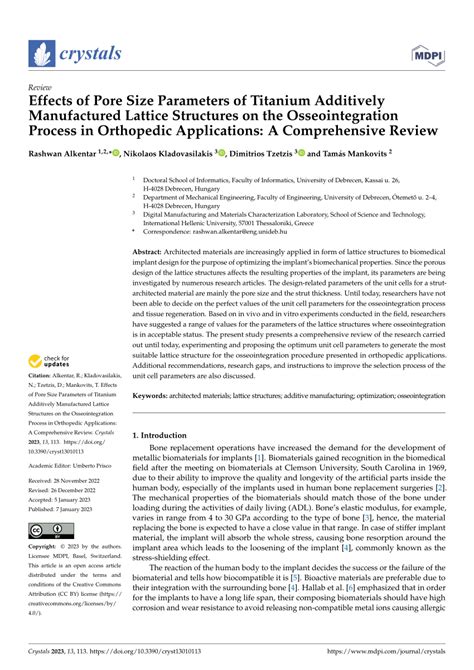 Pdf Effects Of Pore Size Parameters Of Titanium Additively Manufactured Lattice Structures On