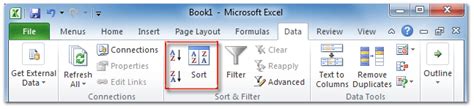 Where Is Sort Command In Microsoft Excel 2007 2010 2013 2016 2019 And 365