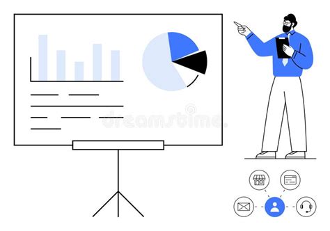 Business Professional Presenting Data With Charts And Icons