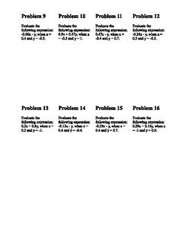Evaluating Algebraic Expressions With Decimals By Timothy Unkert