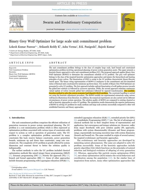 2017 Binary Grey Wolf Optimizer For Large Scale Unit Commitment Problem