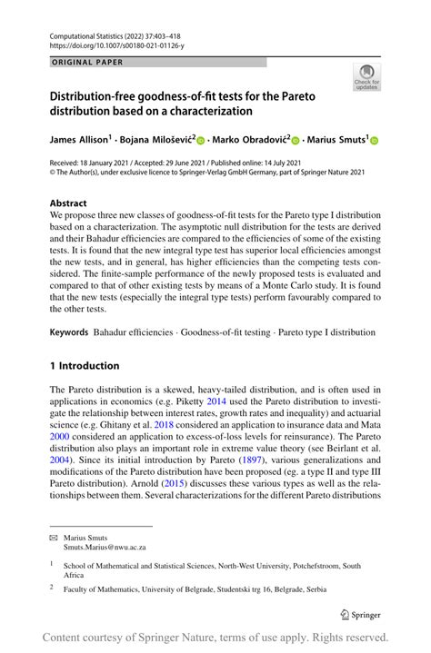 Distribution Free Goodness Of Fit Tests For The Pareto Distribution Based On A Characterization