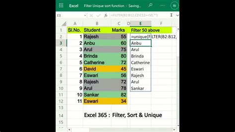 Excel Data Filter With Sort Unique Function Shorts Youtube