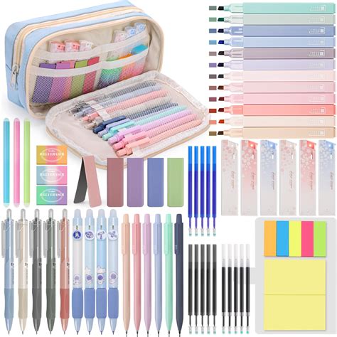Dazspirit 61 Pcs Aesthetic Stationery Supplies With Pen Case 12 Pastel