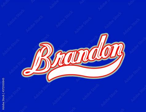 Brandon Name Art Designed In A White And Red Athletic Script With Blue Background Great For