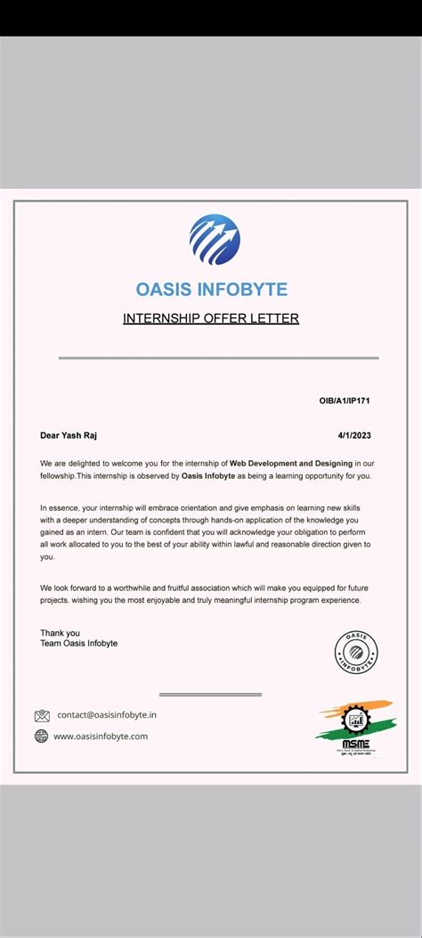 Yash Raj On Linkedin Connections Internship2023 Oasisinfobyte Webdevelopment