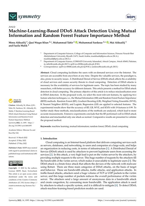 Pdf Machine Learning Based Ddos Attack Detection Using Mutual