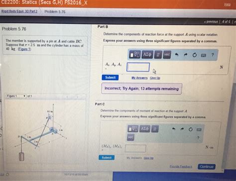 Solved The Member Is Supported By A Pin At A And Cable Bc