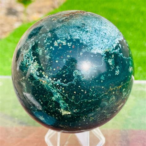 752g Natural Green Exquisite Pattern Ocean Jasper Sphere Quartz Crystal