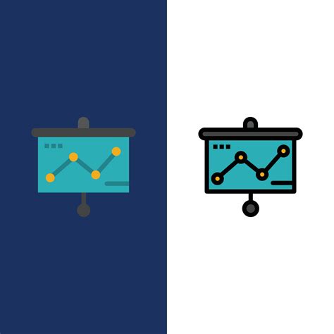 Chart Presentation Graph Projector Icons Flat And Line Filled Icon Set Vector Blue Background