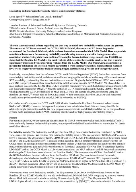 Pdf Evaluating And Improving Heritability Models Using Summary Statistics