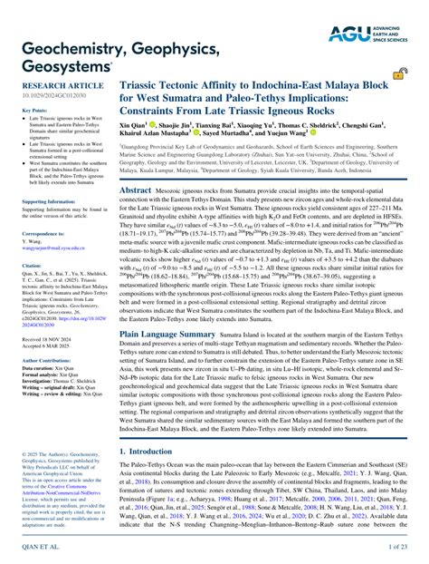 Pdf Triassic Tectonic Affinity To Indochina‐east Malaya Block For West Sumatra And Paleo