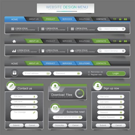 Web Site Design Menu Navigation Elements With Icons Set Navigation Menu Bars Vector Design