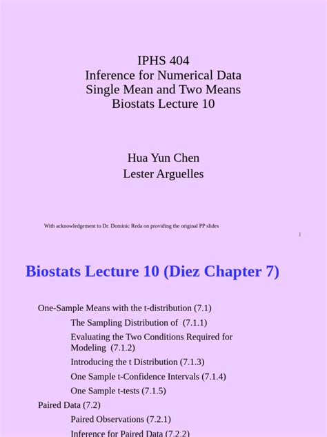 Biostats Lecture 10 Inference For Means3 Pdf Variance Standard