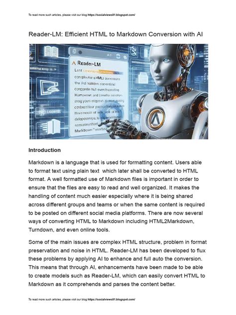 Reader Lm Efficient Html To Markdown Conversion With Ai Pdf Html