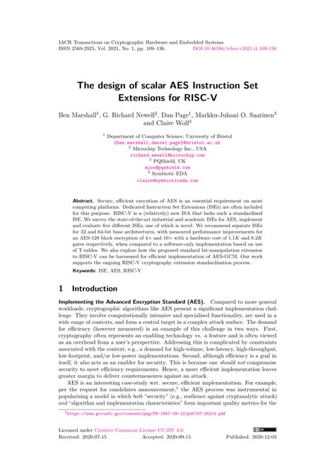 pdf the design of scalar aes instruction set extensions for risc v