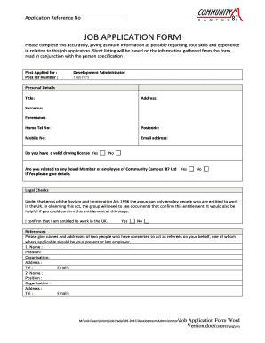 Fillable Online Job Application Form Word Version