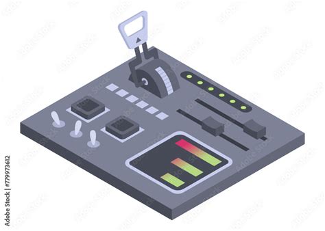 Isometric Control Panel Spaceship With Slider Controllers Buttons 3d Dashboard On White