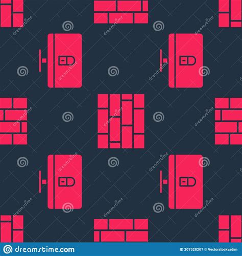 Set Lock On Computer Monitor And Bricks On Seamless Pattern Vector Stock Illustration