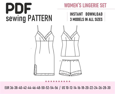 PDF Sewing Pattern Womens Lingerie Set Shirt Short Etsy