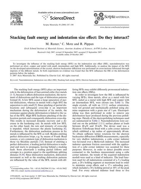 Pdf Stacking Fault Energy And Indentation Size Effect Do They