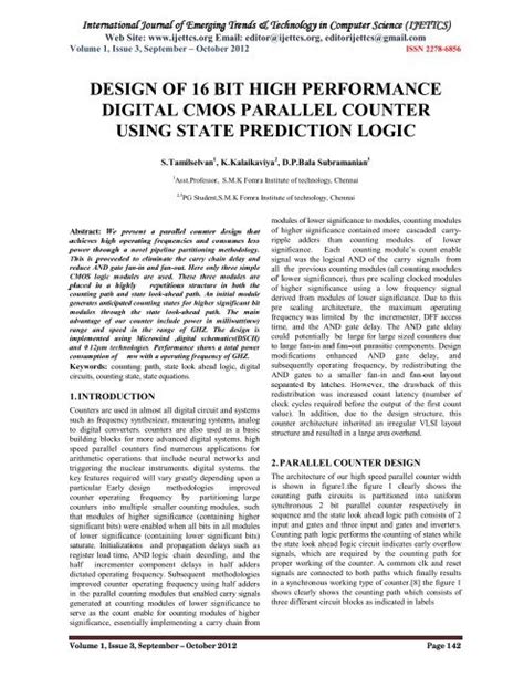 Design Of 16 Bit High Performance Digital Cmos Parallel Counter Using