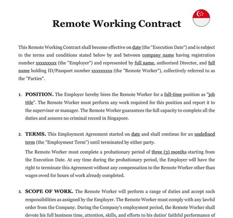 Remote Working Contract In Singapore Download Document