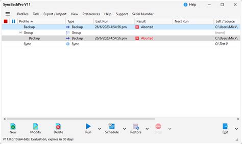 syncback versions