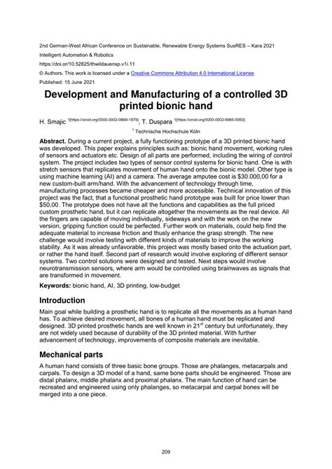 Pdf Development And Manufacturing Of A Controlled 3d Printed Bionic Hand