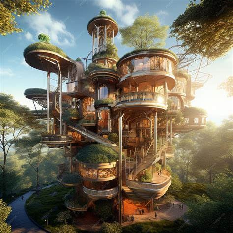 Premium Ai Image Architect An Over Engineered Luxury Tree House Complex Ai Generated Art