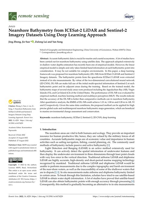 Pdf Nearshore Bathymetry From Icesat 2 Lidar And Sentinel 2 Imagery