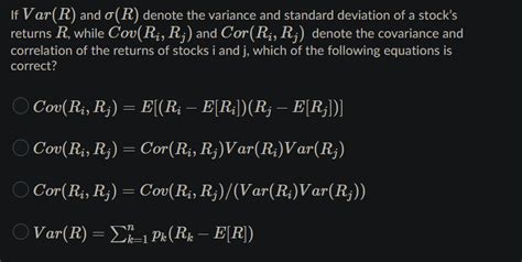 Solved If Var R And R Denote The Variance And Standard Chegg Com