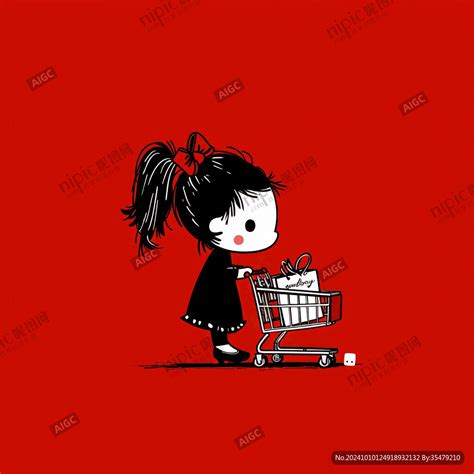 ai创作图穿红裙子的卡通小女孩 穿红衣的女孩插画 手绘购物女孩 抱购物袋女孩 逛街的小女孩 手绘人物购物插画 卡通红衣女孩 卖货的小女孩 男孩