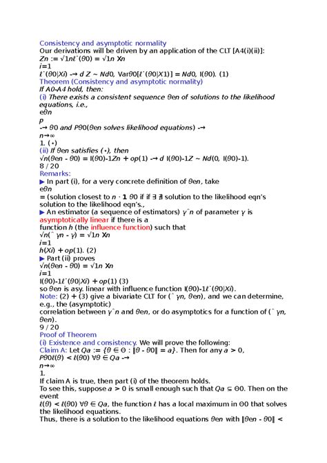 Consistency And Asymptotic Normality 1 Theorem Consistency And Asymptotic Normality If A0