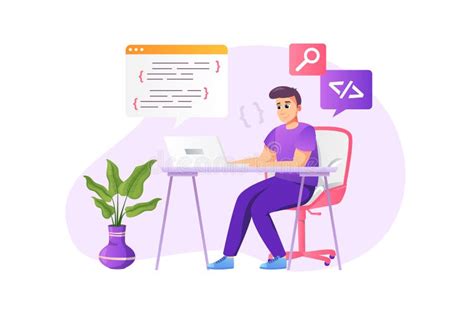 Programmer Working Concept In Flat Style With People Scene Stock Vector