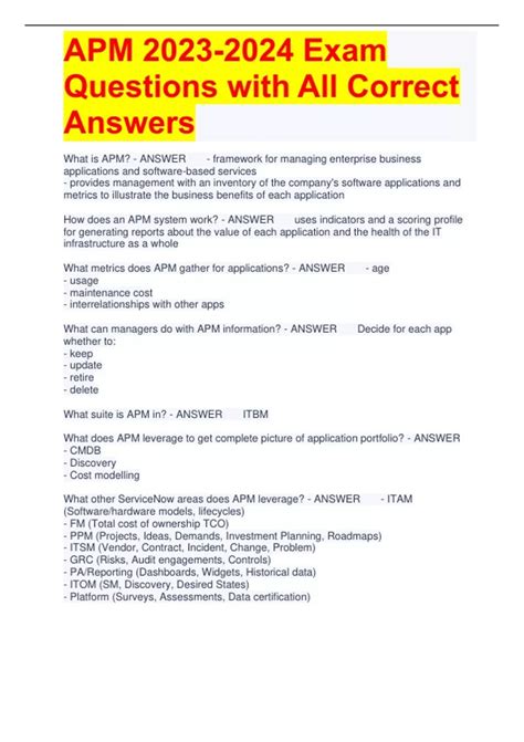 APM Exam Questions With All Correct Answers APM Stuvia US