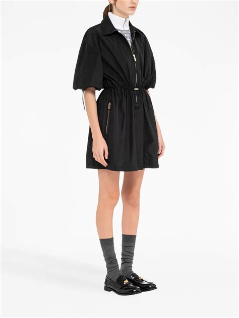 Miu Miu Technical Silk Mini Dress In F0002 Black Modesens