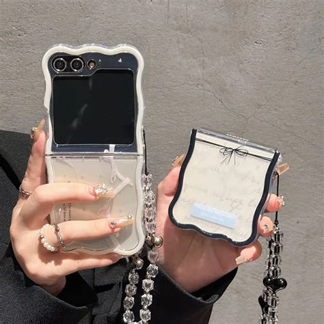 모이닷컴 비즈 스트랩 갤럭시 Z플립5 Z플립4 Z플립3 리본 웨이브 투명 실리콘 범퍼 제트플립 지플립 5 4 3 케이스