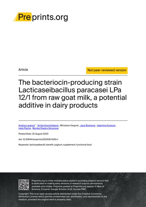 Pdf The Bacteriocin Producing Strain Lacticaseibacillus Paracasei Lpa