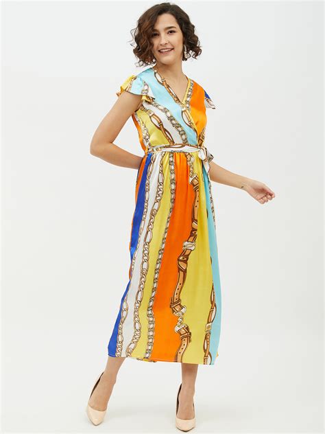 Womens Satin Chain Print Long Dress Stylestone